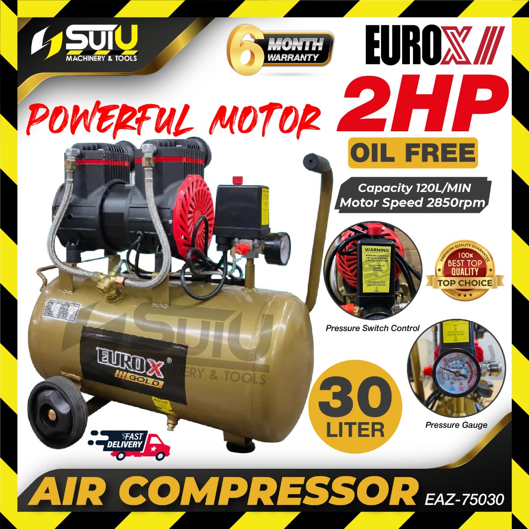 [COMPRESSOR ONLY] EUROX GOLD EAZ75030 / EAZ 75030 / EAZ-75030 2HP 30L Oil Free / Oilless Air ...