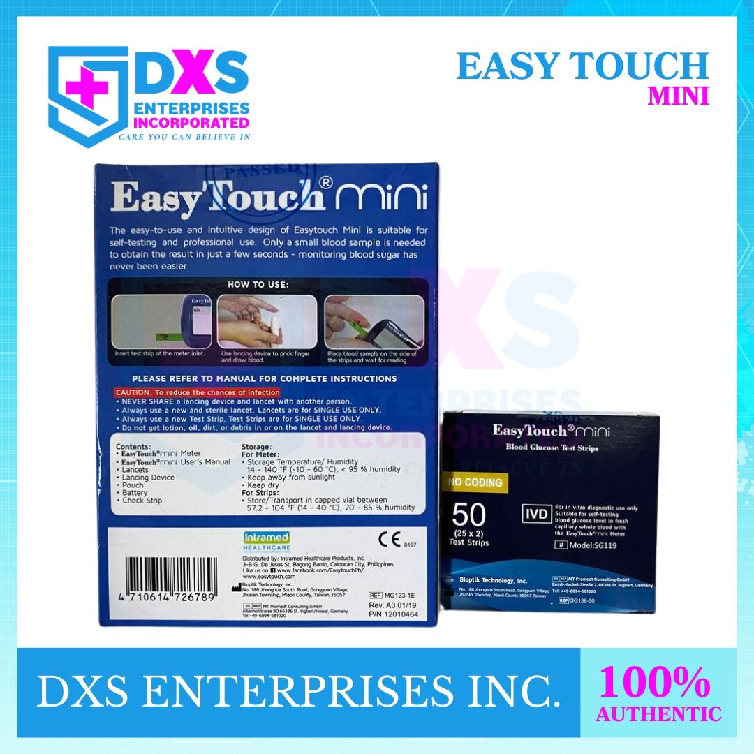 EASY TOUCH MINI BLOOD GLUCOSE MONITORING SYSTEM WITH 50'S STRIP, Health ...
