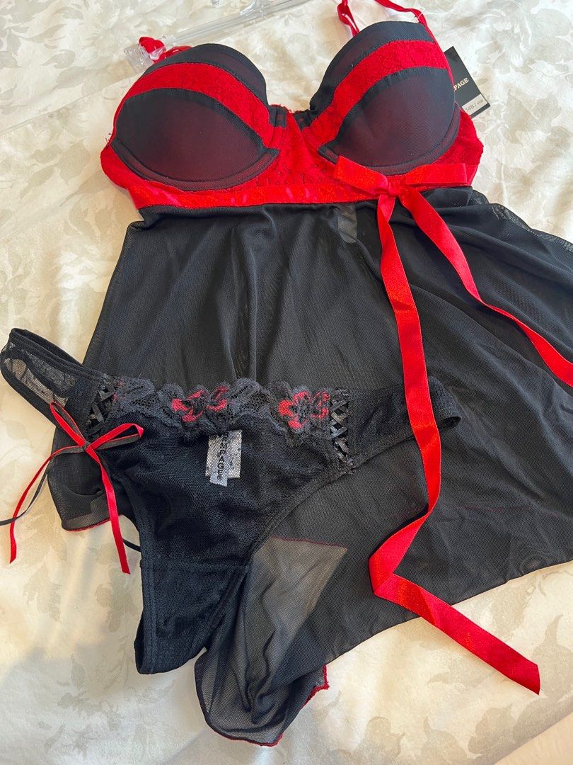 Goth Lingerie with Pant, Women's Fashion, New Undergarments ...