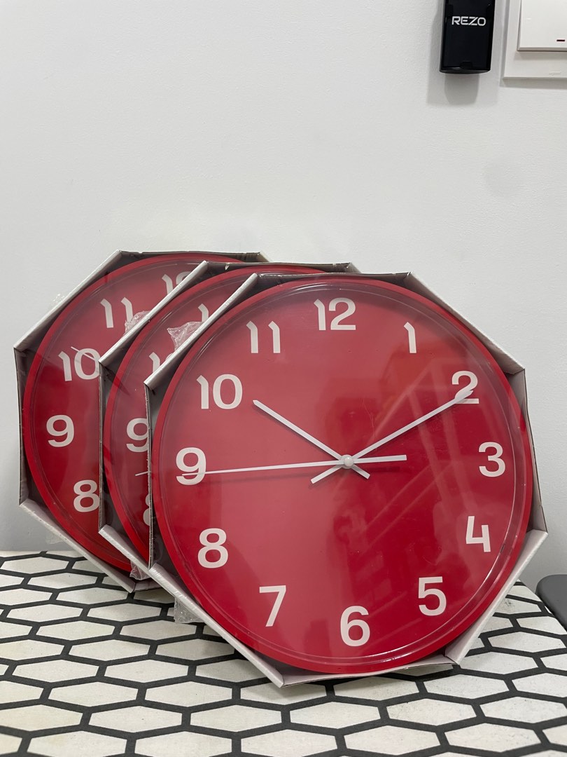 IKEA Pluttis wall clock RED, Furniture & Home Living, Home Decor ...