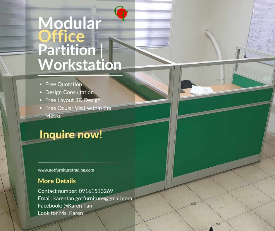 L-type Table with partition | Office Cubicle | Workstation., Furniture ...