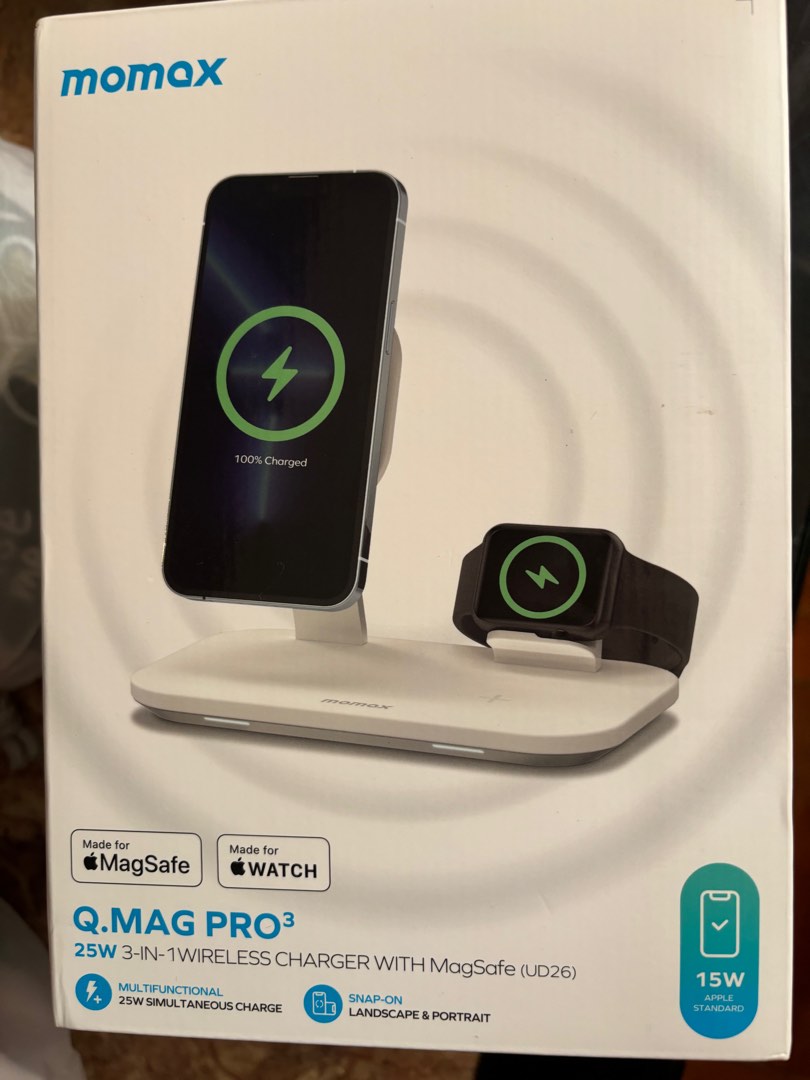 Momax q.mag pro 3 3合1 充電座, 手提電話, 電話及其他裝置配件, 充電器及電線 - Carousell