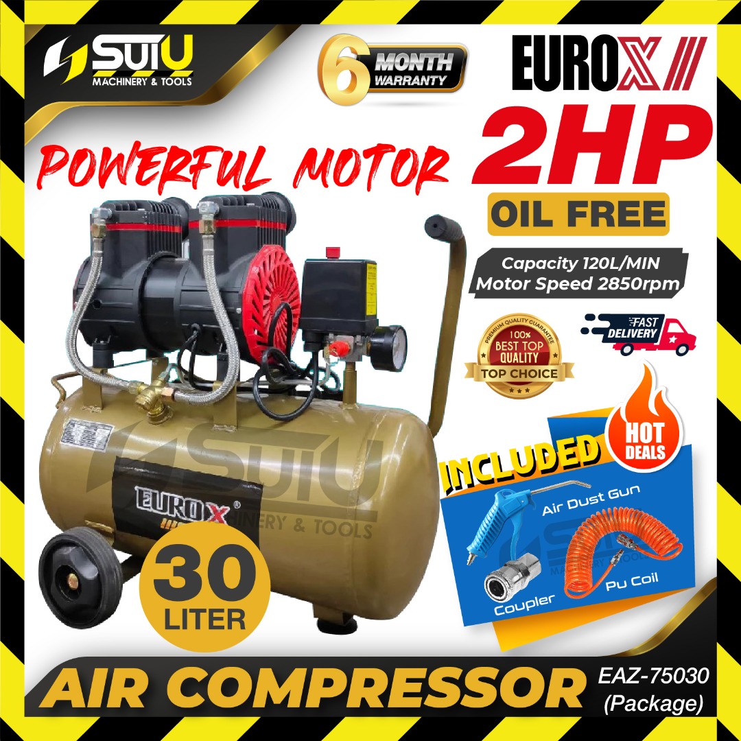 [PACKAGE] EUROX GOLD EAZ75030 / EAZ 75030 / EAZ-75030 2HP 30L Oil Free / Oilless Air Compressor ...