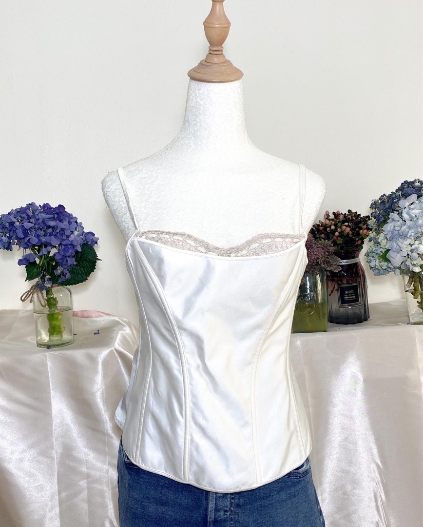 Silk corset with peeping lace detail, Women's Fashion, Tops, Others ...