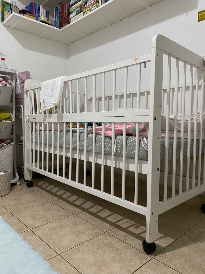 Solid Wood White Baby Cot or Crib Large Size with ComfyBaby Purotex ...