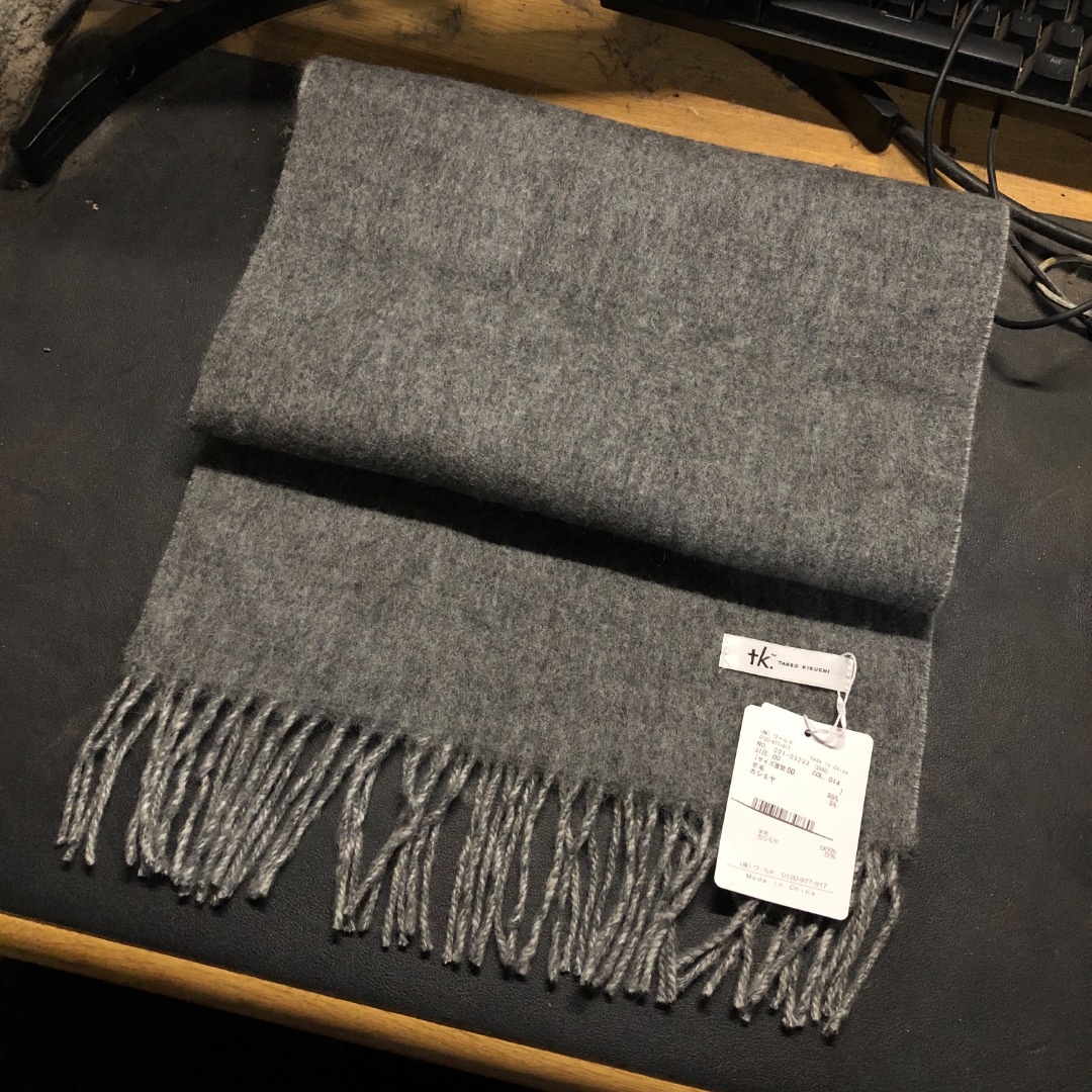 TAKEO KIKUCHI Japan Tokyo Ginza Wool Knit Fringe Scarf Scarves Gray ...