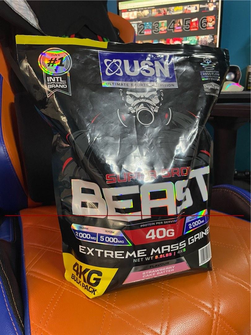 USN Super Grow Beast Extreme Mass Gainer 4KG, Health & Nutrition ...