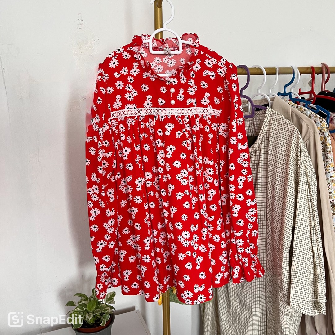 Women Blouse in color red chili, Women's Fashion, Tops, Blouses on ...