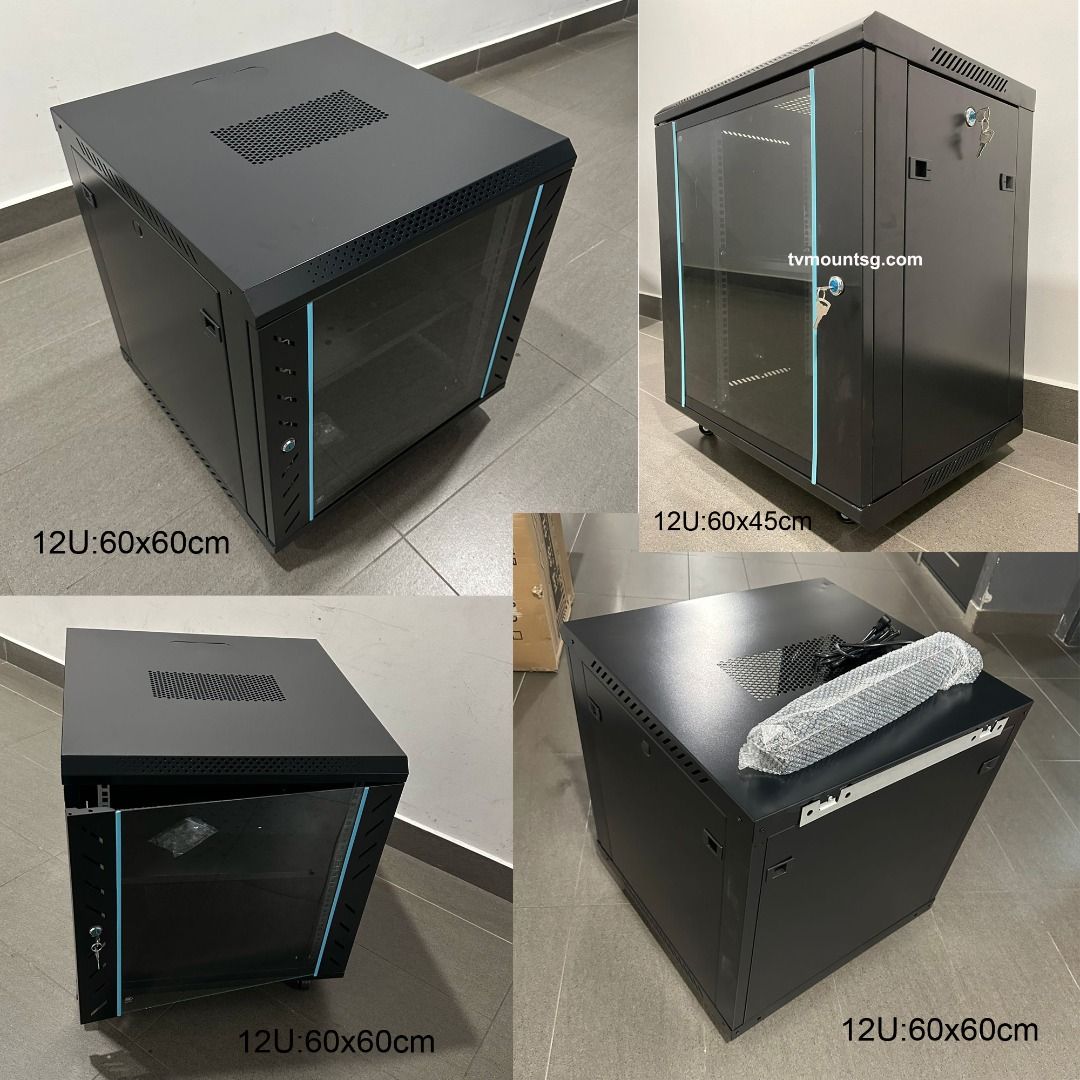 12U Server AV rack CCTV IT mobile cabinet with glass door, Computers ...