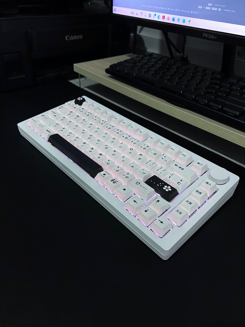 75% Full Aluminium Custom Mechanical Keyboard (Black Flower keycaps ...
