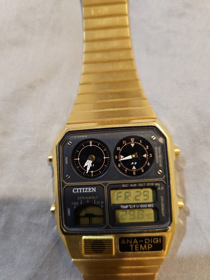 Citizen JG2008 reissued gold ana-digi tempretur vintage watch, Luxury ...