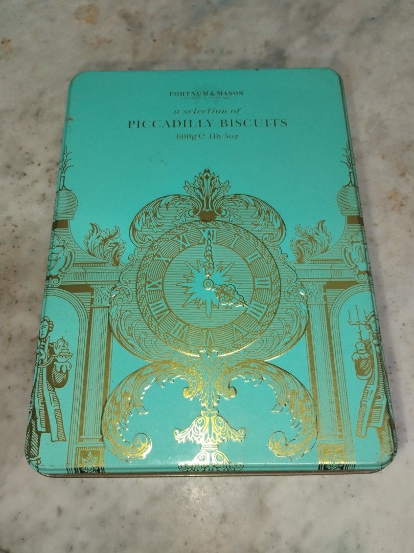 Empty box Piccadilly biscuits Fortnum Mason London England gold metal ...