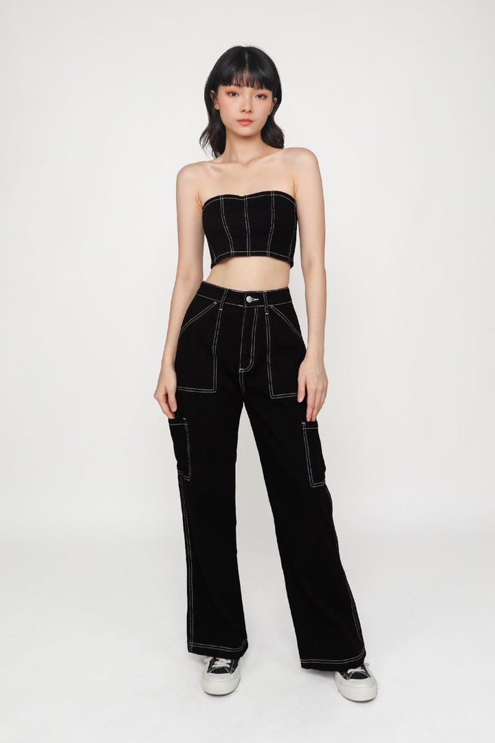 Gabrielle Denim Tube Top and jeans set, Women's Fashion, Tops ...