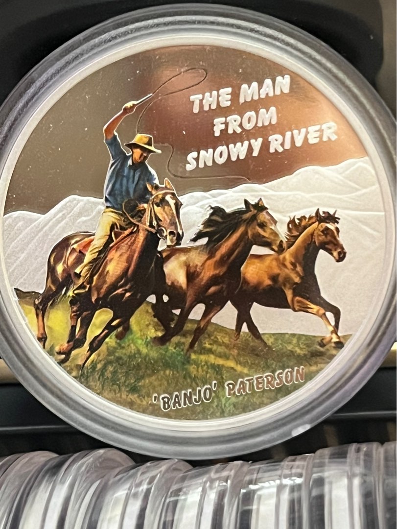 MAN FROM SNOWY RIVER Banjo Paterson Silver Coin 1$ Tuvalu 2010 1oz Pure ...