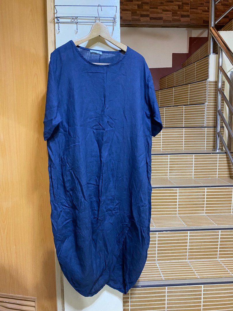Navy Blue Linen Shift Dress, Women's Fashion, Dresses & Sets, Dresses ...