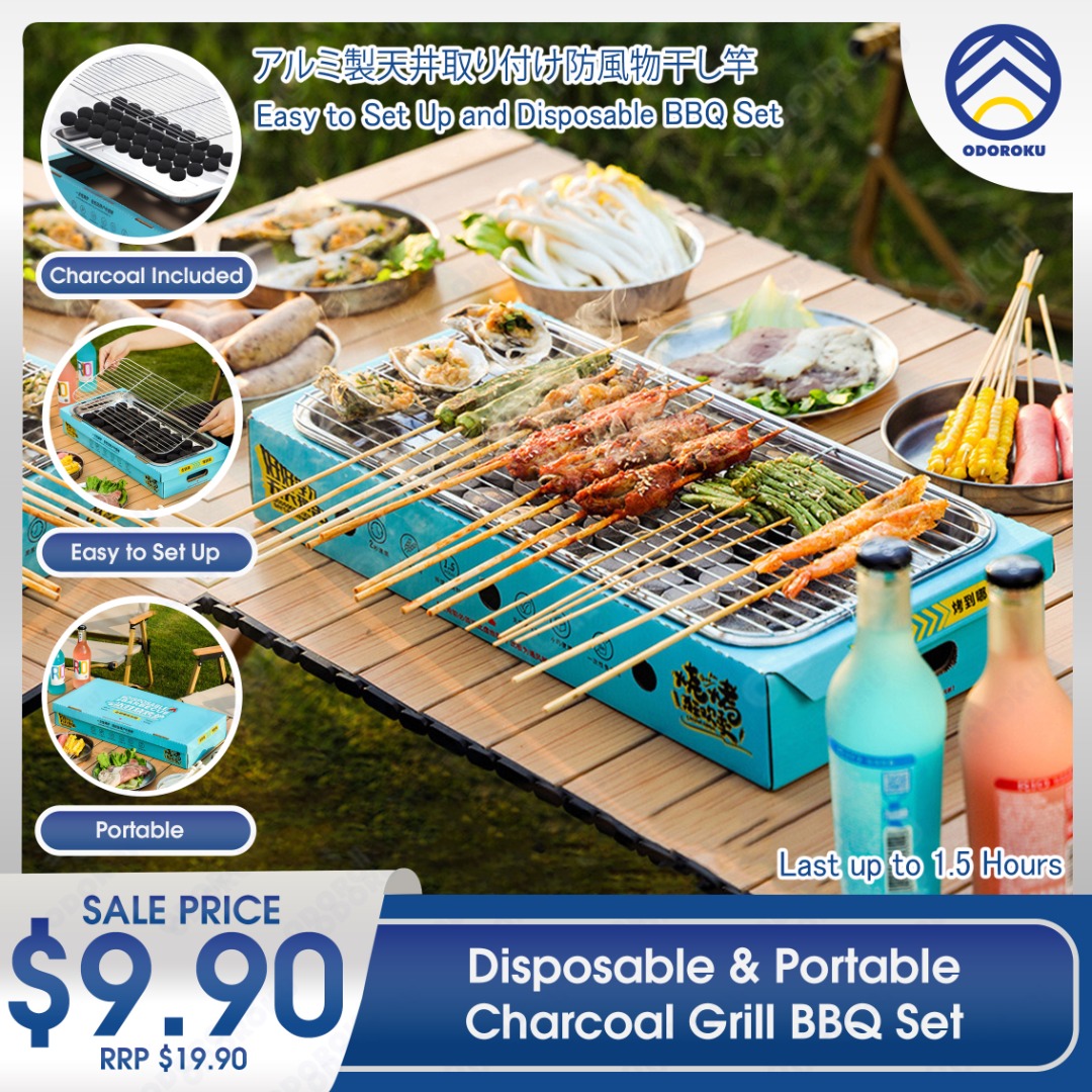 ODOROKU Disposable Stainless Steel Charcoal Grill BBQ Set Mini Compact ...