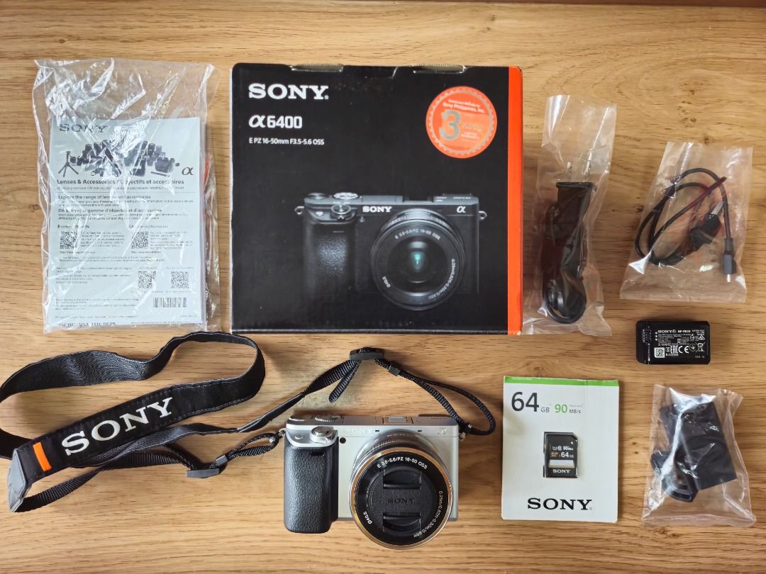 Original Sony A6400 Mirrorless Camera Silver 4K Complete with Lens, 64 GB SD, Low Shutter Count ...