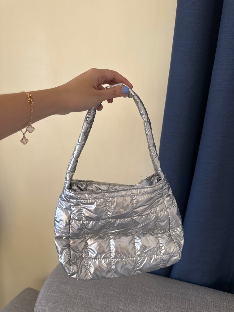 Silver Poof Bag, Women's Fashion, Bags & Wallets, Shoulder Bags on ...