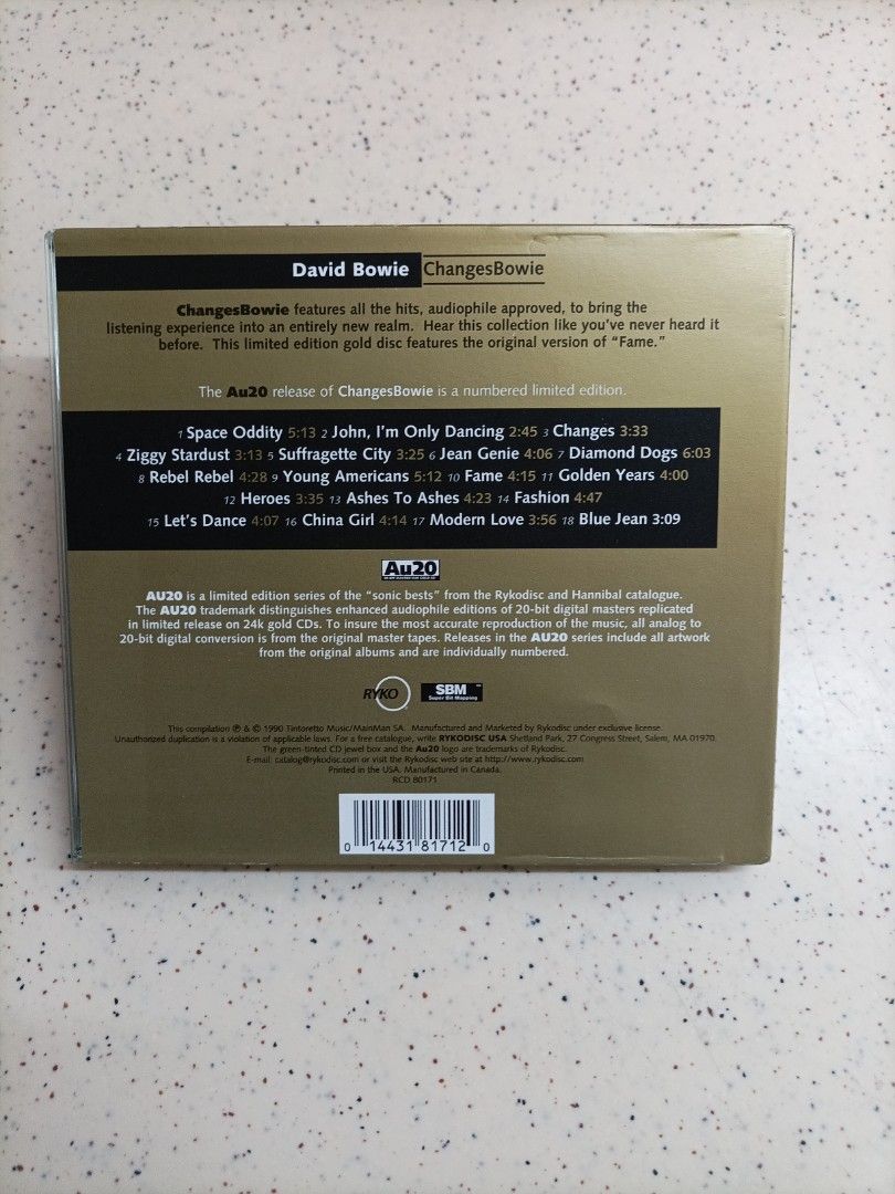 David Bowie changesBowie 24K gold CD 20 bit remaster, 興趣及遊戲, 音樂、樂器 & 配件 ...