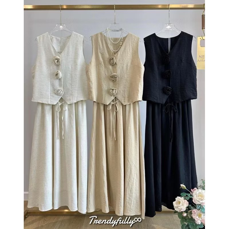 Flower Vest and Skirt Coords, Women's Fashion, Dresses & Sets, Sets or ...