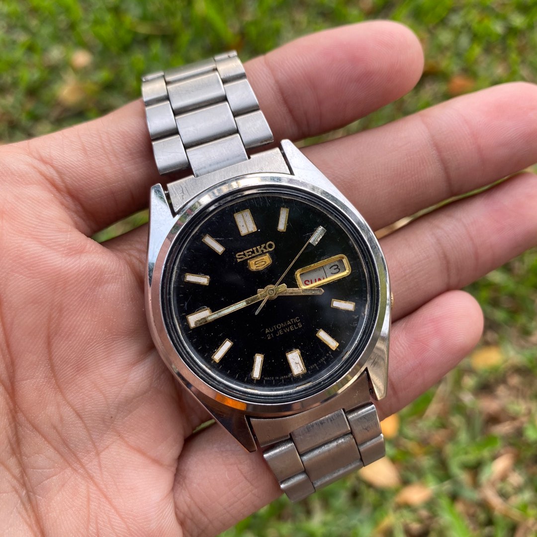 Jam tangan Seiko 5 Automatic Black Dial jadul vintage kuno antik, Fesyen Pria, Jam Tangan di ...