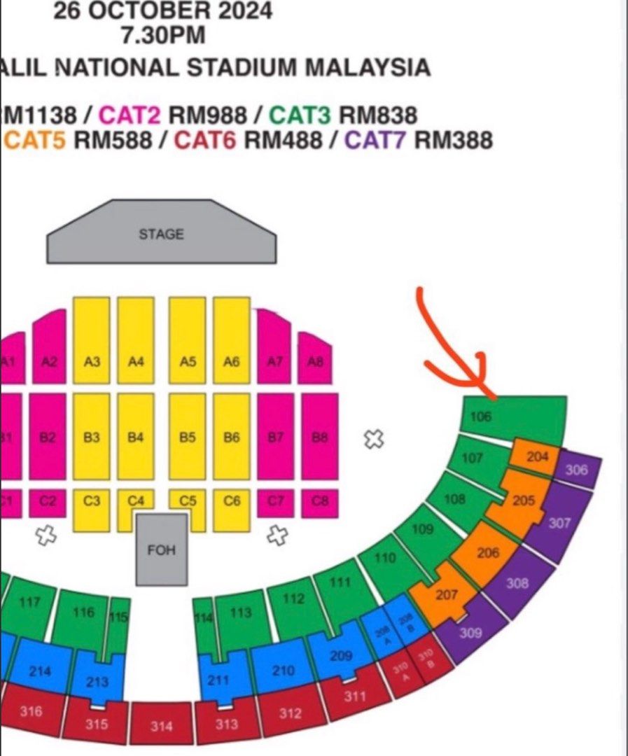 JAY CHOU 周杰伦 MALAYSIA CONCERT Single Tickets CAT3 on 26 Oct 2024 > Sec ...