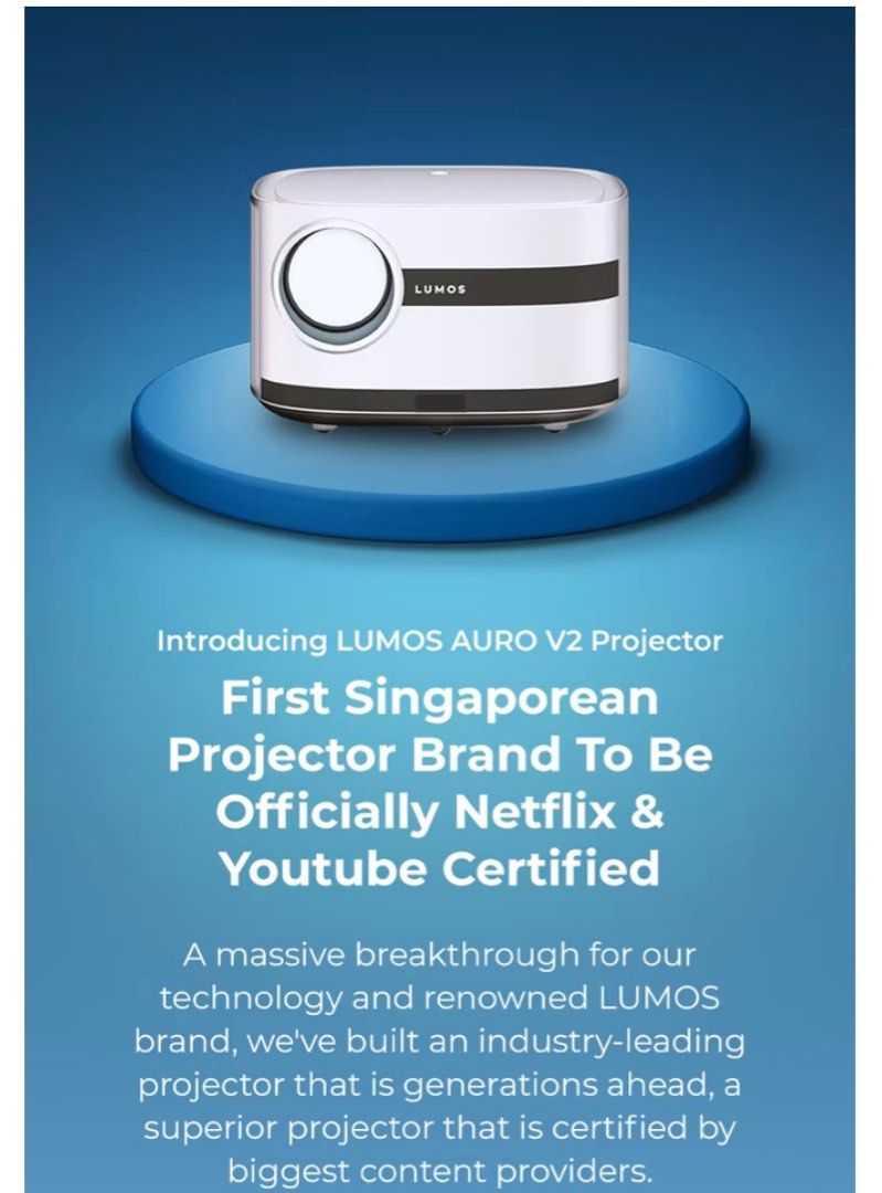 LUMOS AURO V2 Home Cinema Portable Projector / YouTube / Netflix / Inbuilt Phone Mirroring ...