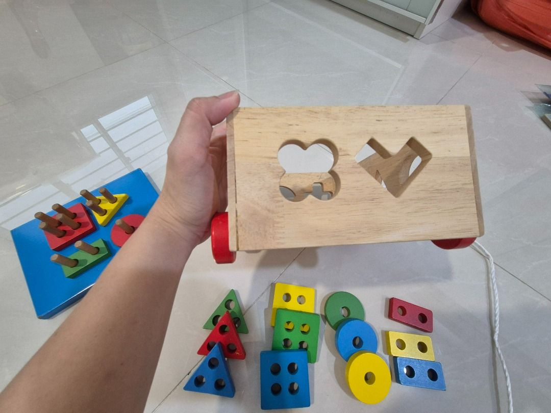 Montessori toys, wooden block, sort colors, shapes, stacking, building ...