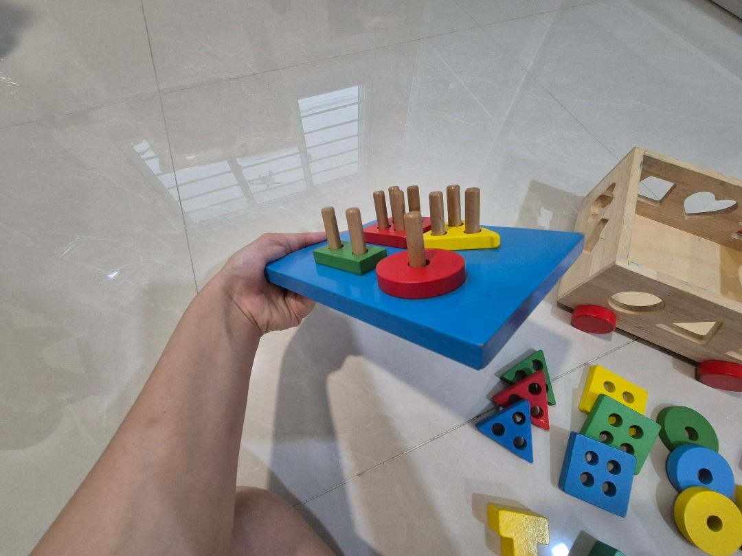 Montessori toys, wooden block, sort colors, shapes, stacking, building ...