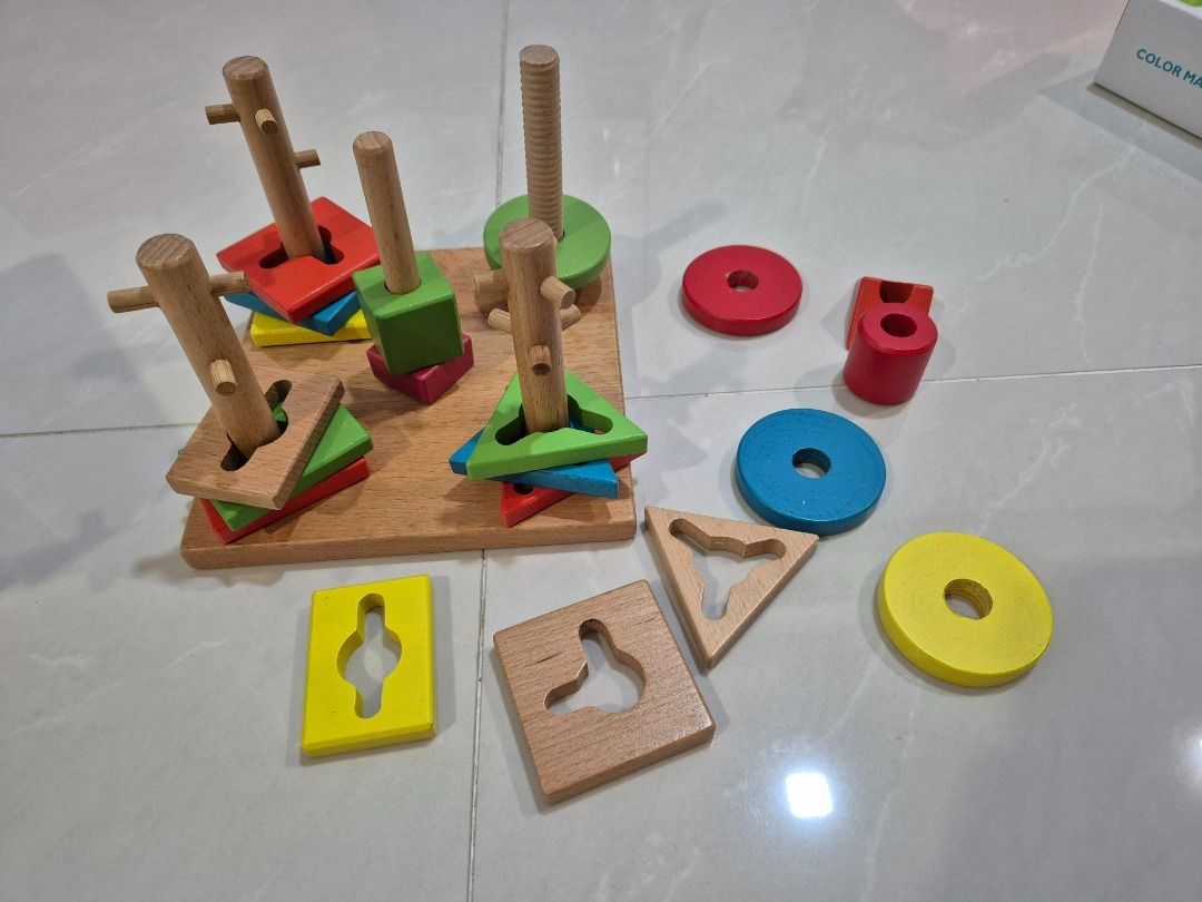 Montessori toys, wooden block, sort colors, shapes, stacking, building ...