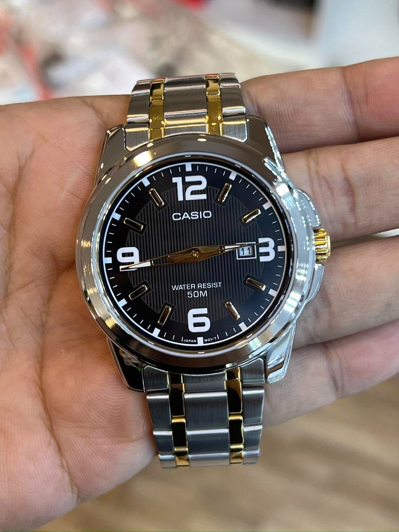 ORIGINAL CASIO Analog Black Dial Two-Toned Men's Watch MTP-1314SG-1A ...