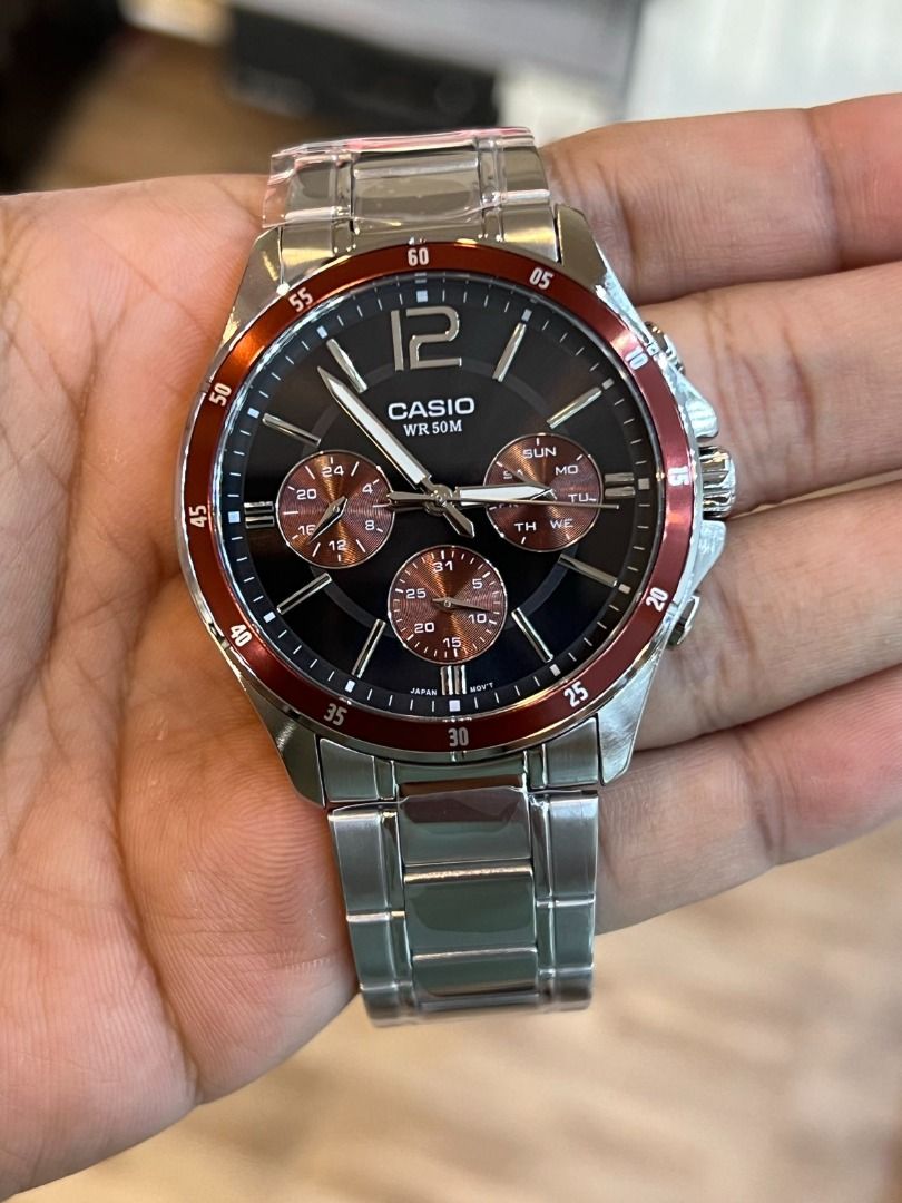 ORIGINAL CASIO Analog Chrono Black Dial Stainless Steel Men's Watch MTP ...