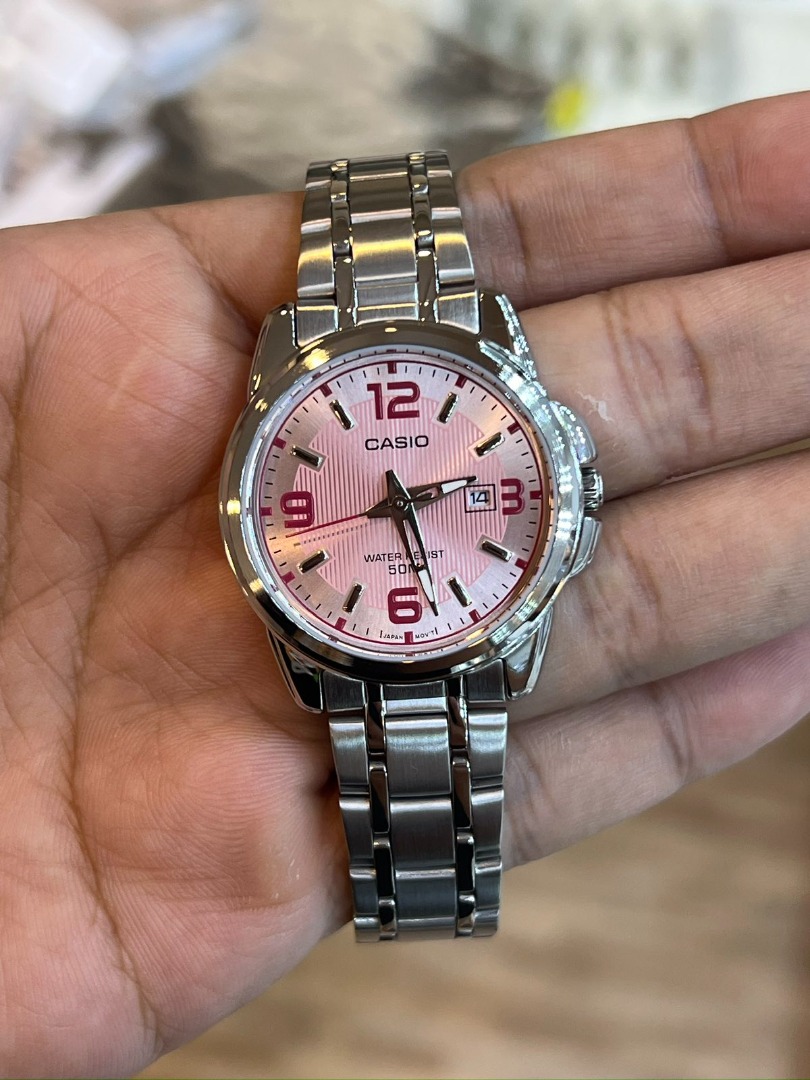 ORIGINAL CASIO Analog Pink Dial Stainless Steel Ladies Watch LTP-1314D ...