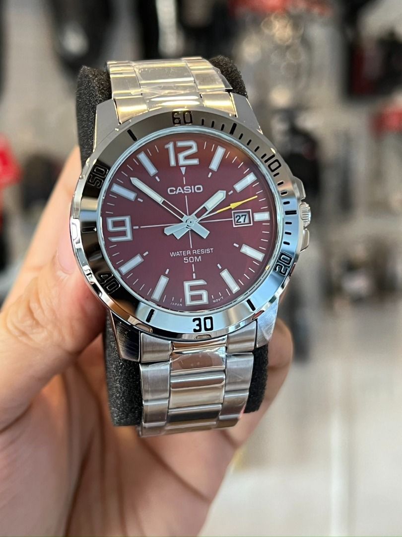ORIGINAL CASIO Analog Red Dial Stainless Steel Men's Watch MTP-VD01D-4B, Luxury, Watches on ...