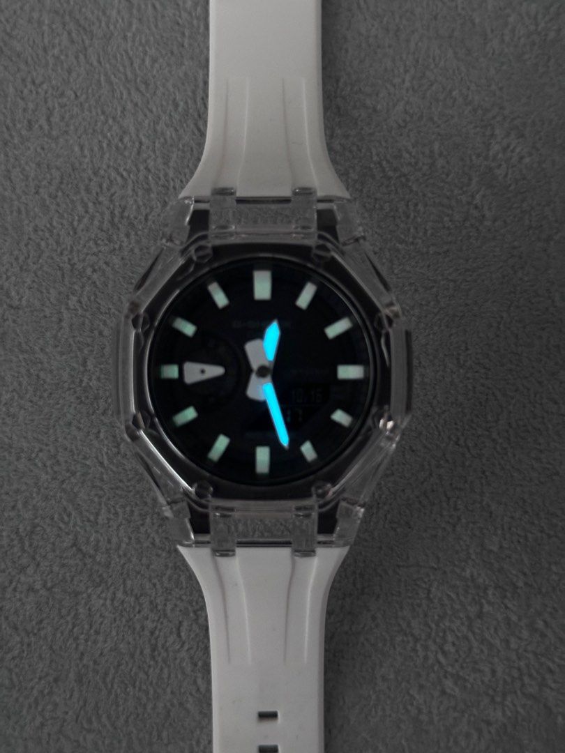 Original G-Shock GA2100 Mod Clear White AP Full Set, Men's Fashion ...