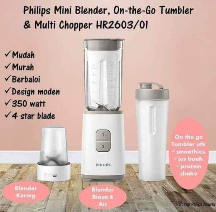Philips Mini Blender, On-the-Go Tumbler & Multi Chopper HR2603/01, TV ...