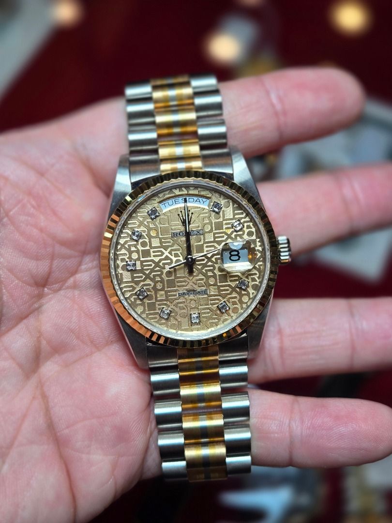 Rolex Day Date 36 Tridor Computer Diamond Dial White Rose Yellow Gold ...