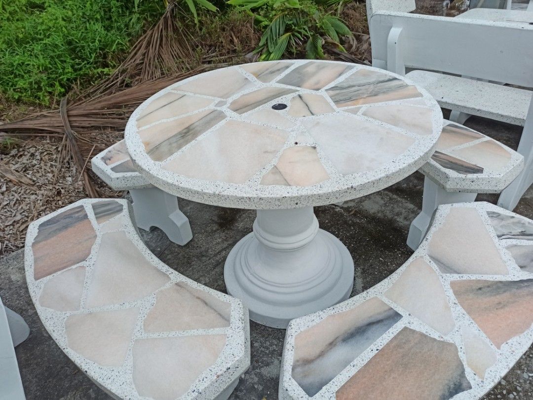 Set Meja Batu, Furniture & Home Living, Outdoor Furniture on Carousell