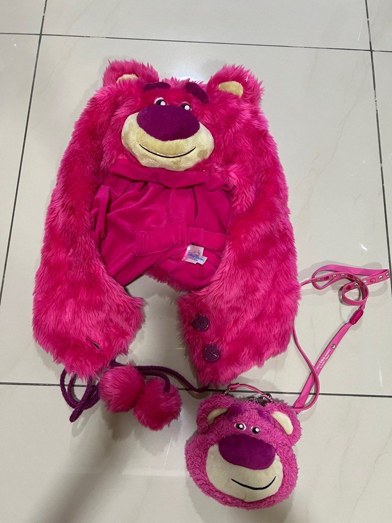 Toy Story Lotso plush hat/sling bag, Hobbies & Toys, Toys & Games on ...