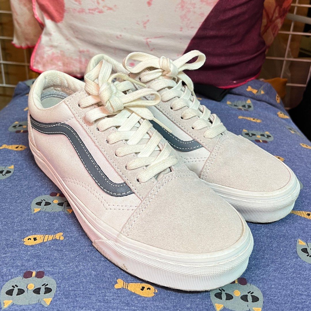 Vans Old School Shoes 721356 麂皮帆布鞋 滑板鞋 運動鞋 休閒鞋 膠底鞋 小白鞋 白底藍線, 她的時尚, 鞋類 ...