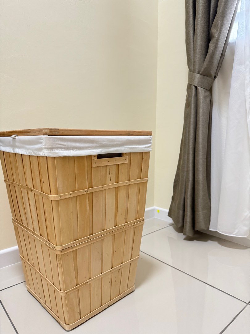 Wood Laundry basket with inner cloth, Furniture & Home Living, Home ...