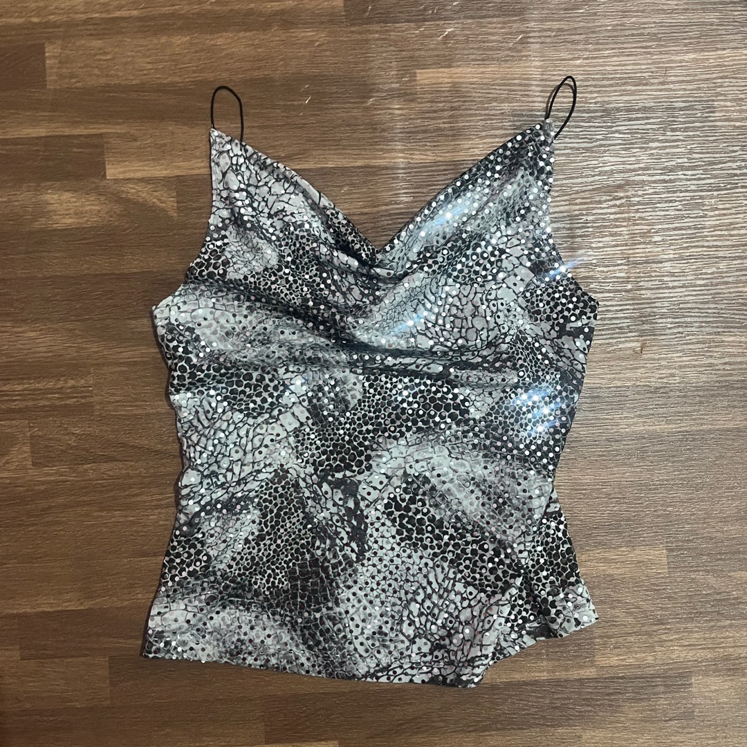 Y2K 2000s Sequin Glitter Cowl Party Top, Women's Fashion, Tops ...