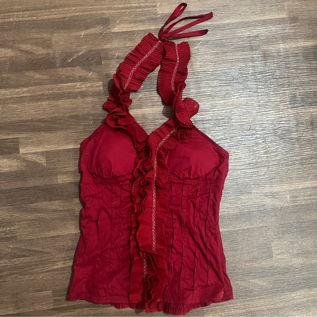 Y2K Rare 2000s Party Halter Red Top, Women's Fashion, Tops, Sleeveless ...