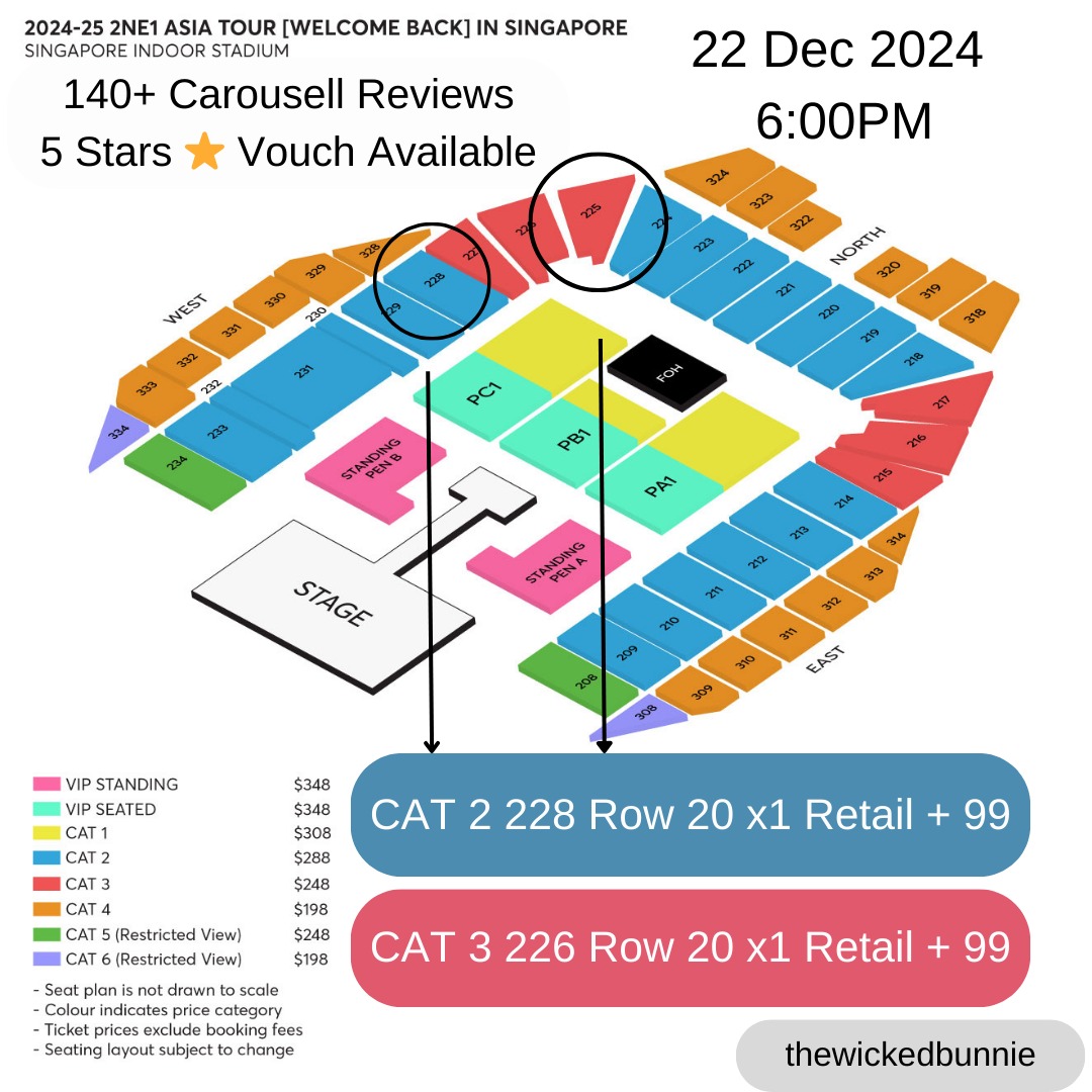 22th December 2024 2NE1 Asia Tour Singapore CAT 2 Tickets Retail + 99 ...