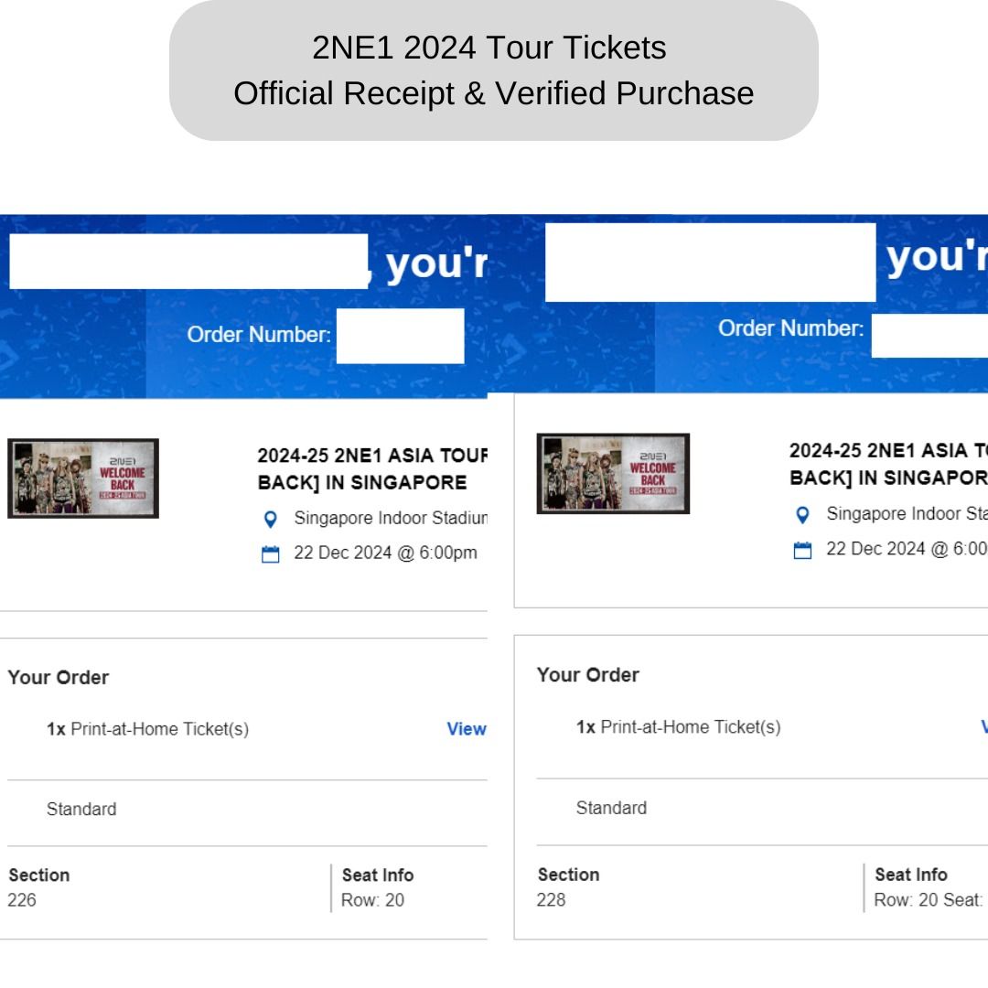 22th December 2024 2NE1 Asia Tour Singapore CAT 2 Tickets Retail + 99 ...
