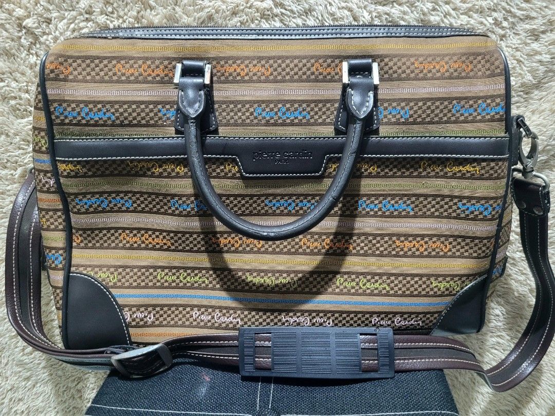 AUTHENTIC VINTAGE PIERRE CARDIN PARIS CANVAS LEATHER LAPTOP CARRY ON ...