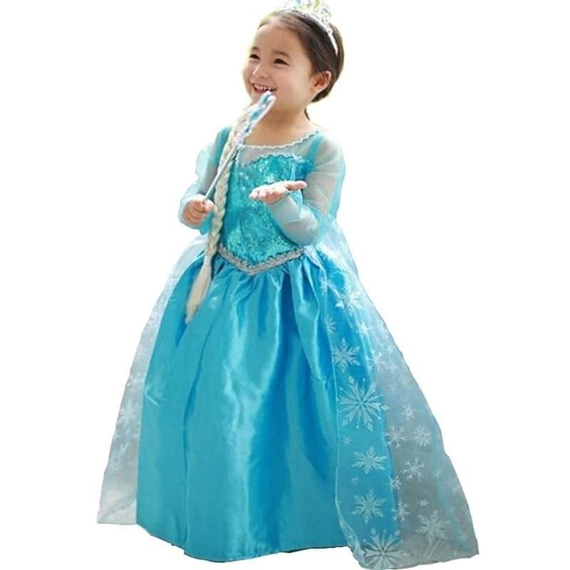 Baby Kids Frozen Costume Gown Dress Elsa Crown Wand Hairtail Princess ...