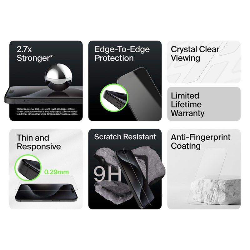 Belkin UltraGlass 2 Tempered Glass Screen Protector for iPhone 16 Pro ...