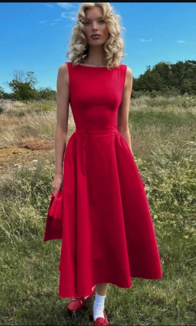 Helsa Stretch Cotton Sateen Midi Dress, Women's Fashion, Dresses & Sets ...