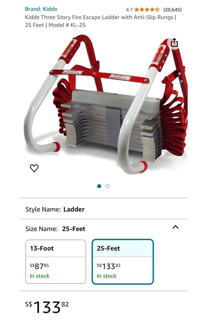 KIDDE Three Story Fire Escape Ladder 25 ft, Furniture & Home Living ...